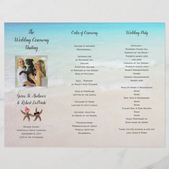 Beach Ceremony Program Photo Template Starfish | Zazzle