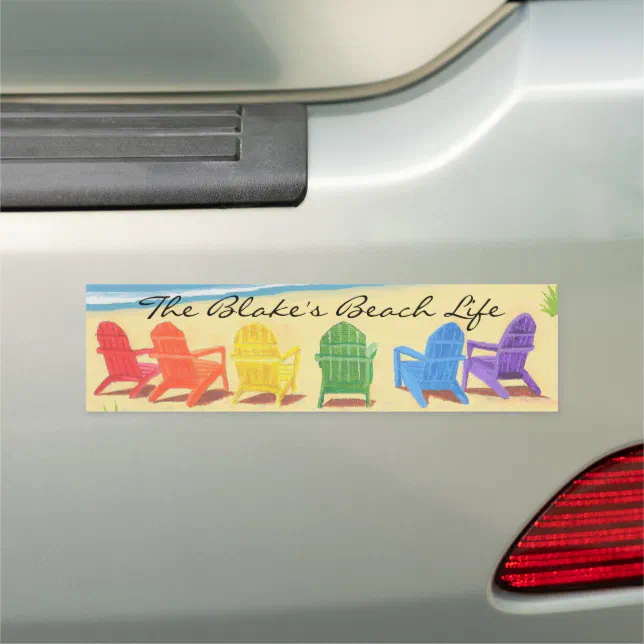 Beach Chair Rainbow Beach Life Bumper Sticker Car Magnet | Zazzle