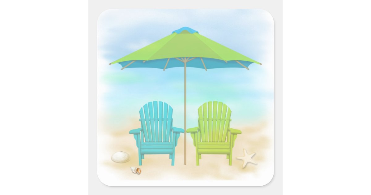 Beach Chairs, Umbrella, Beach Square Sticker | Zazzle