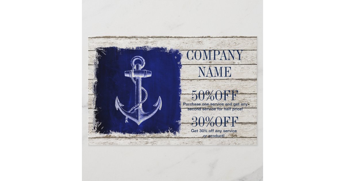 beach chic wood nautical navy blue anchor flyer | Zazzle