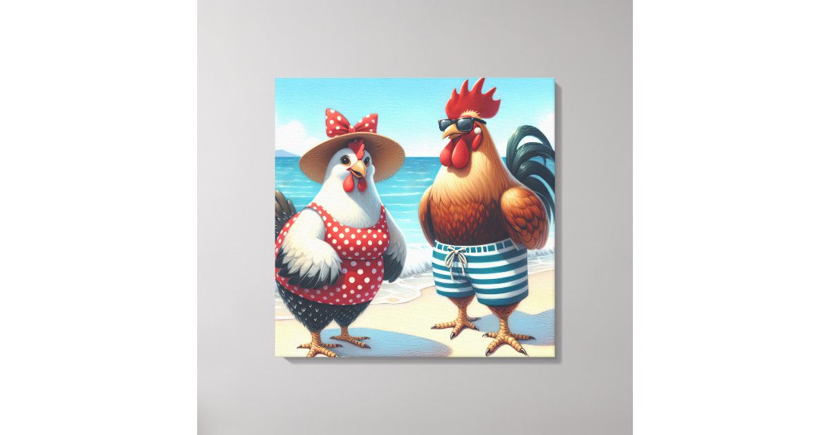 Beach Chickens Wearing Swimsuits Canvas Print | Zazzle