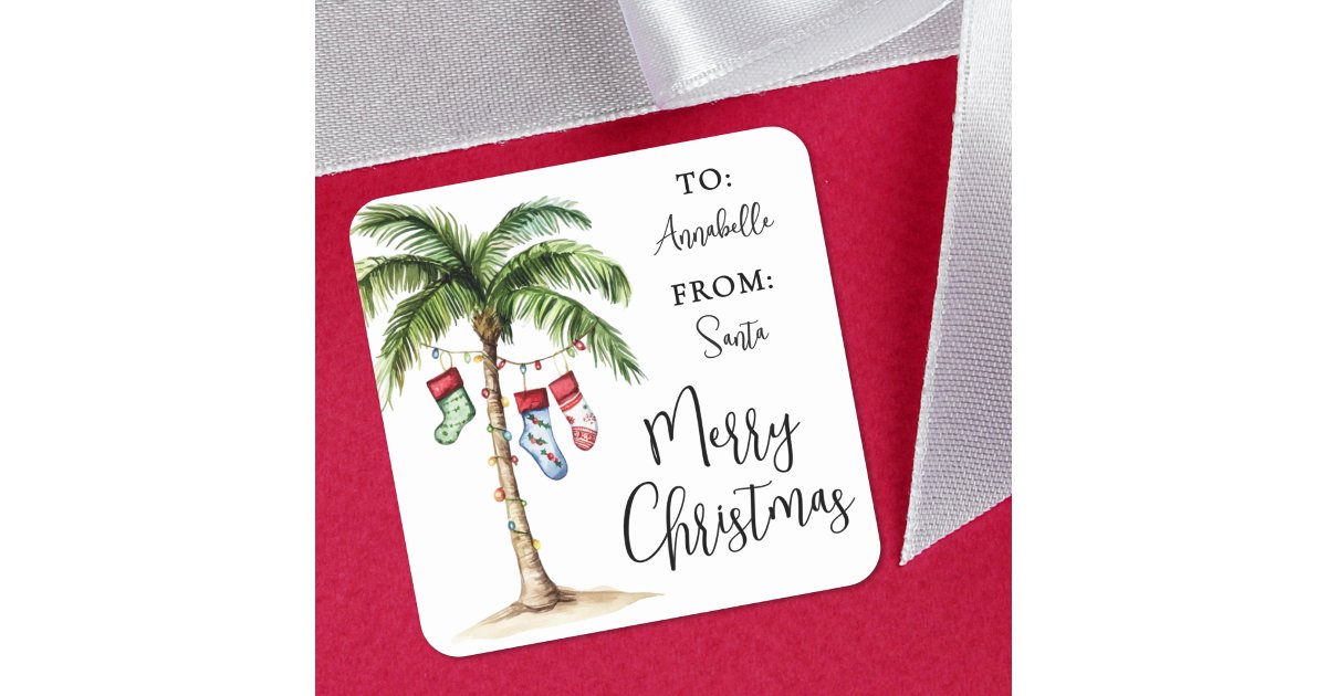 Beach Christmas Gift Tag Sticker | Zazzle