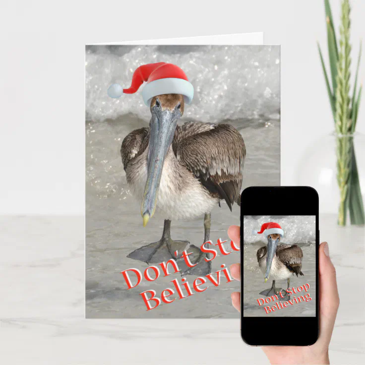 Beach Christmas Santa Pelican Holiday Card | Zazzle