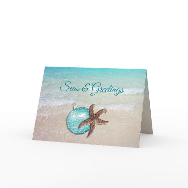 Starfish and Holly Pattern Beach Christmas Seafoam Fabric | Zazzle.com