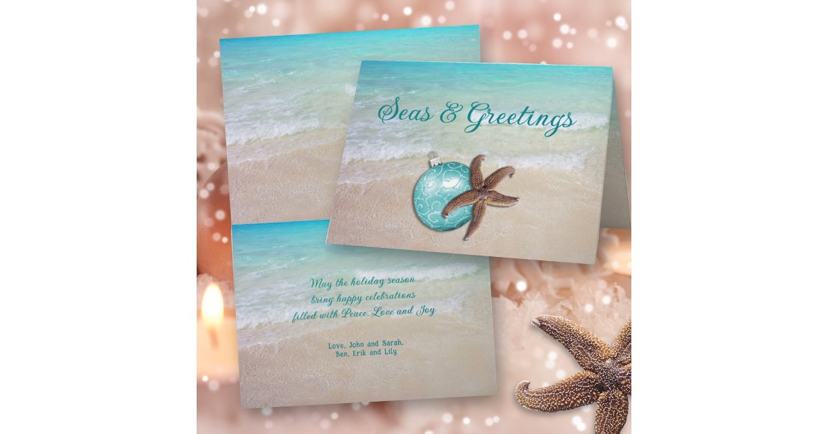 Beach Christmas Starfish Seas n Greetings Card | Zazzle