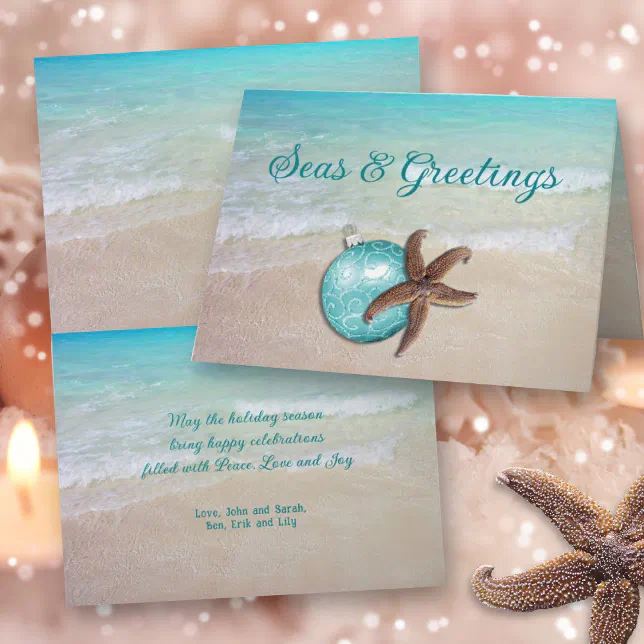 Beach Christmas Starfish Seas n Greetings Card | Zazzle