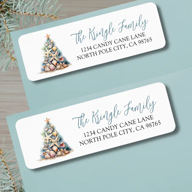 Beach Christmas Tree Return Address Label | Zazzle