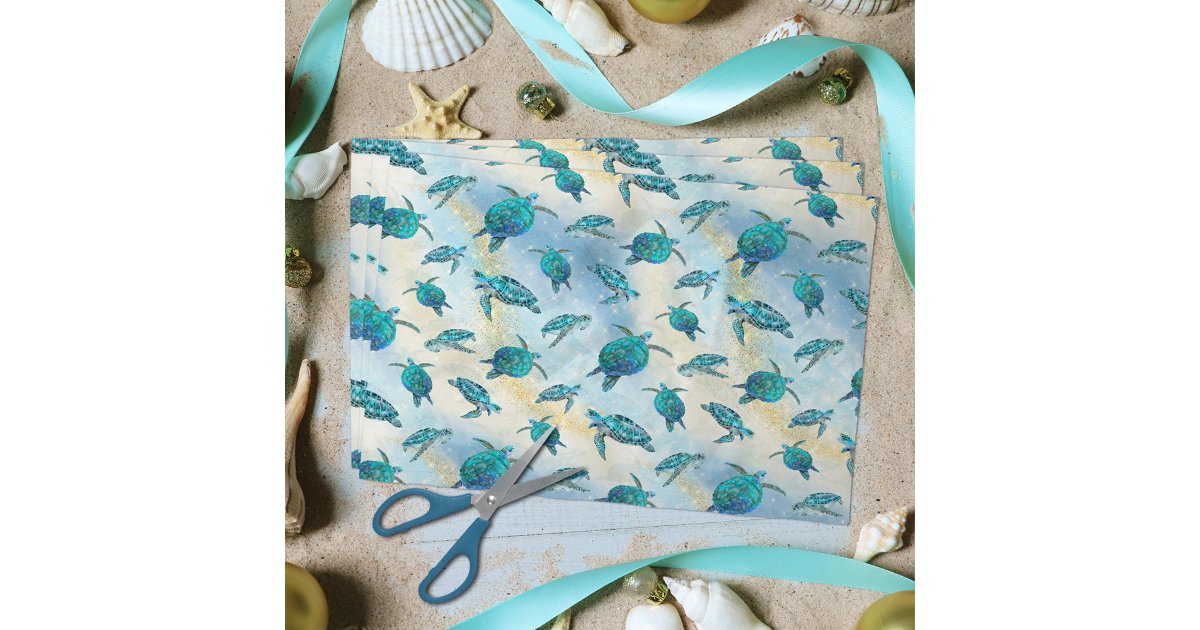 Beach Christmas Watercolor Sea Turtle Glitter Tissue Paper | Zazzle