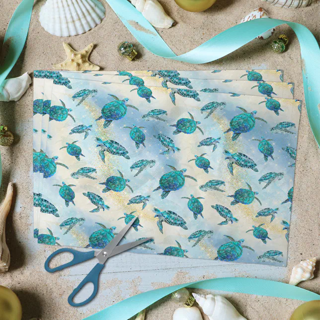 Beach Christmas Watercolor Sea Turtle Glitter Tissue Paper | Zazzle