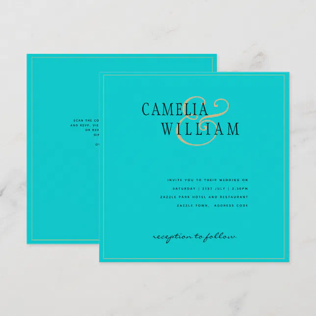 Beach Classic Turquoise Gold Wedding Square | Zazzle