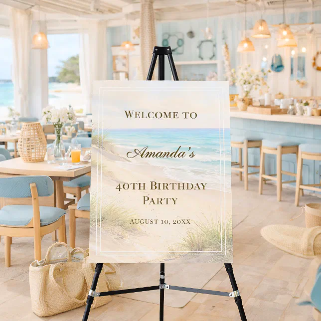 Beach coastal Birthday Party Welcome Foam Board | Zazzle