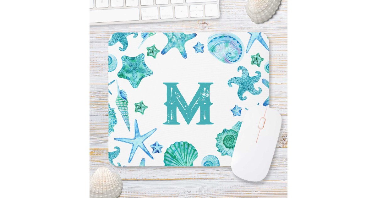 Beach Coastal Sea Shells and Starfish Watercolor Mouse Pad | Zazzle