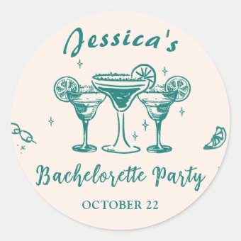 Beach & Cocktail Bachelorette Party Classic Round Sticker | Zazzle