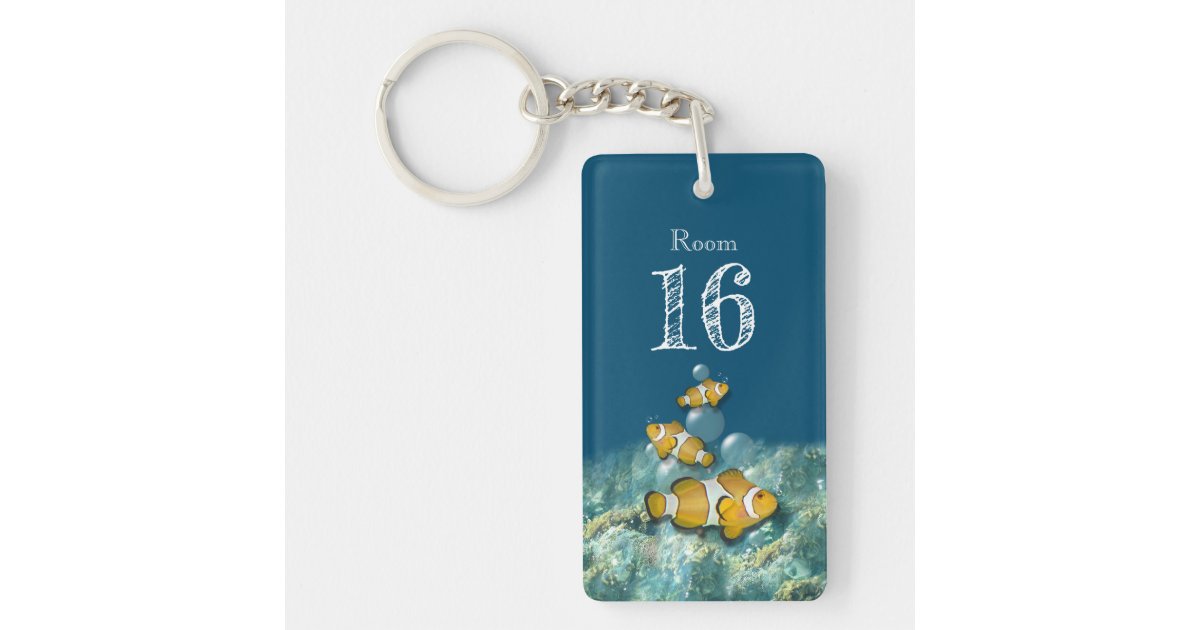 Beach coral reef clown fish DIY room number blue Keychain | Zazzle