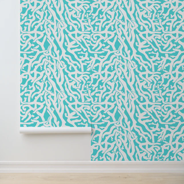 Beach Coral Reef Pattern Nautical Aqua White Wallpaper | Zazzle