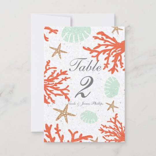 Beach Coral Reef Sea Shell & Starfish Table Number | Zazzle.com