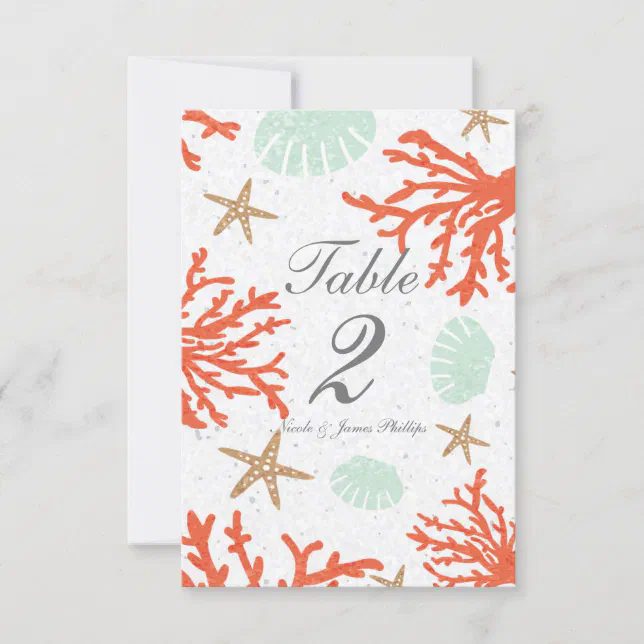 Beach Coral Reef Sea Shell & Starfish Table Number | Zazzle