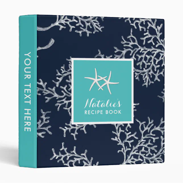 Beach Coral Reef Starfish Navy & Teal Chef Recipe 3 Ring Binder | Zazzle