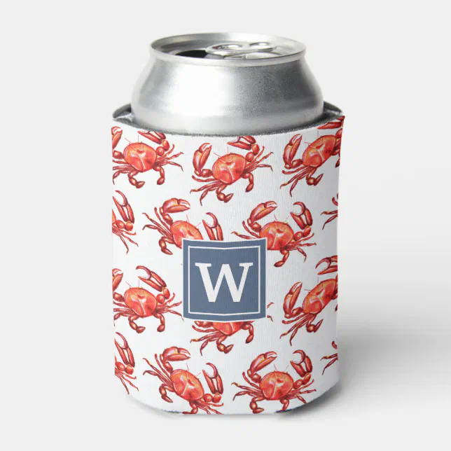 Beach Crab Pattern Monogram Initial Can Cooler | Zazzle