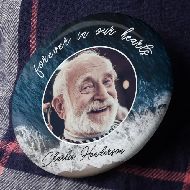 Beach Custom Text Funeral/Memorial Photo Tribute Button | Zazzle