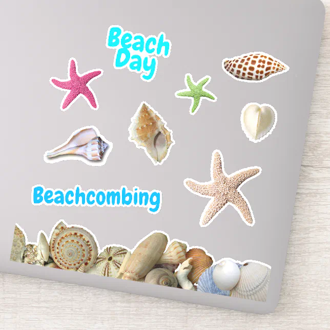 Beach Day Seashells Starfish Scrapbooking shaped Sticker | Zazzle