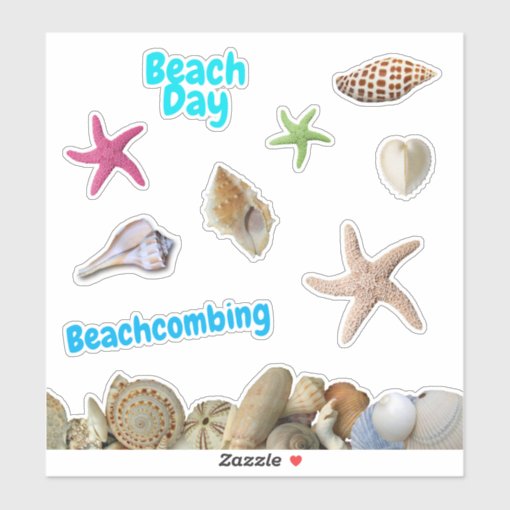 Beach Day Seashells Starfish Scrapbooking shaped Sticker | Zazzle