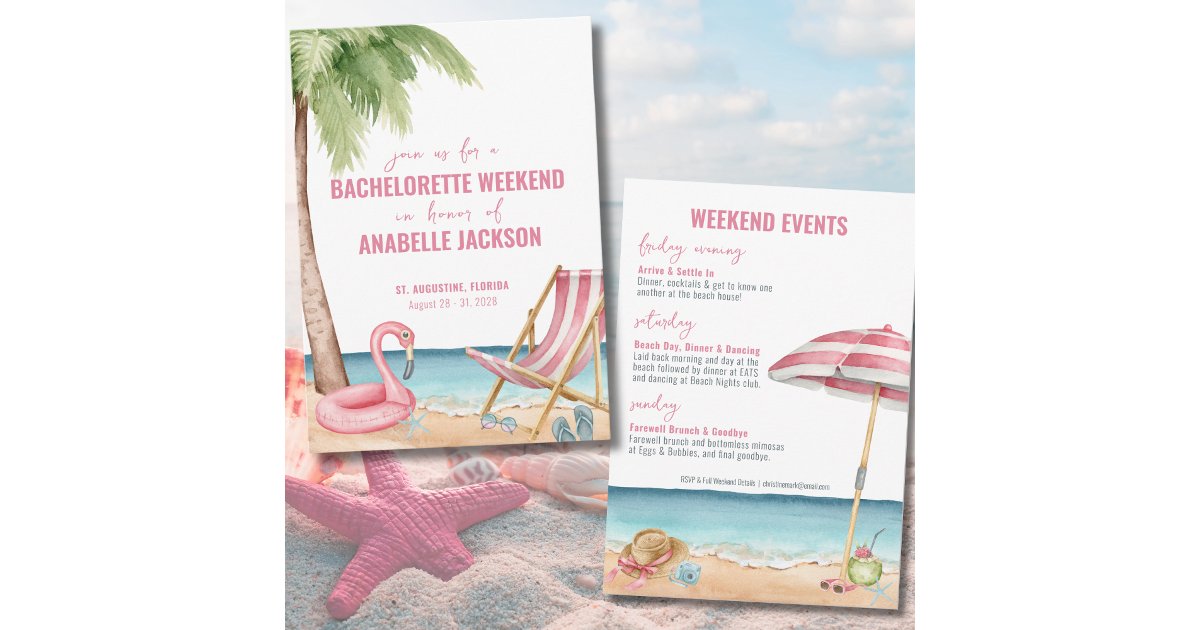 Beach Destination Bachelorette Weekend Invitation | Zazzle
