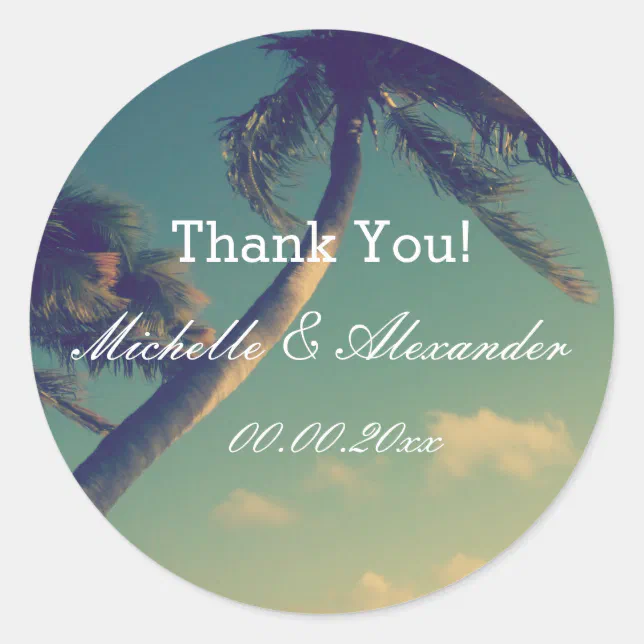 Beach destination wedding favor stickers and seals | Zazzle