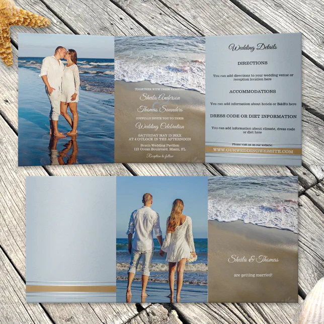 Beach Destination Wedding Tri-fold Invitation | Zazzle
