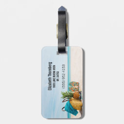 Beach elements background customizable text luggage tag | Zazzle