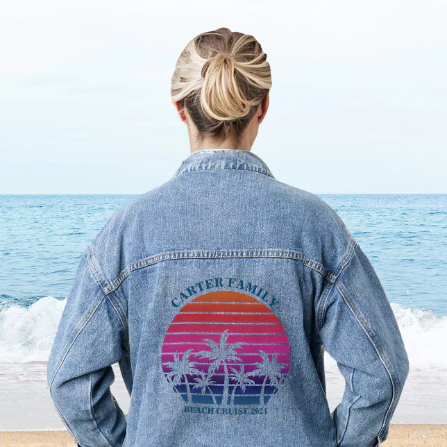 Beach Family Reunion Tropical Palm Tree Denim Jacket | Zazzle