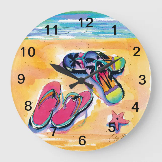 Beach Flip-flops wall clock | Zazzle
