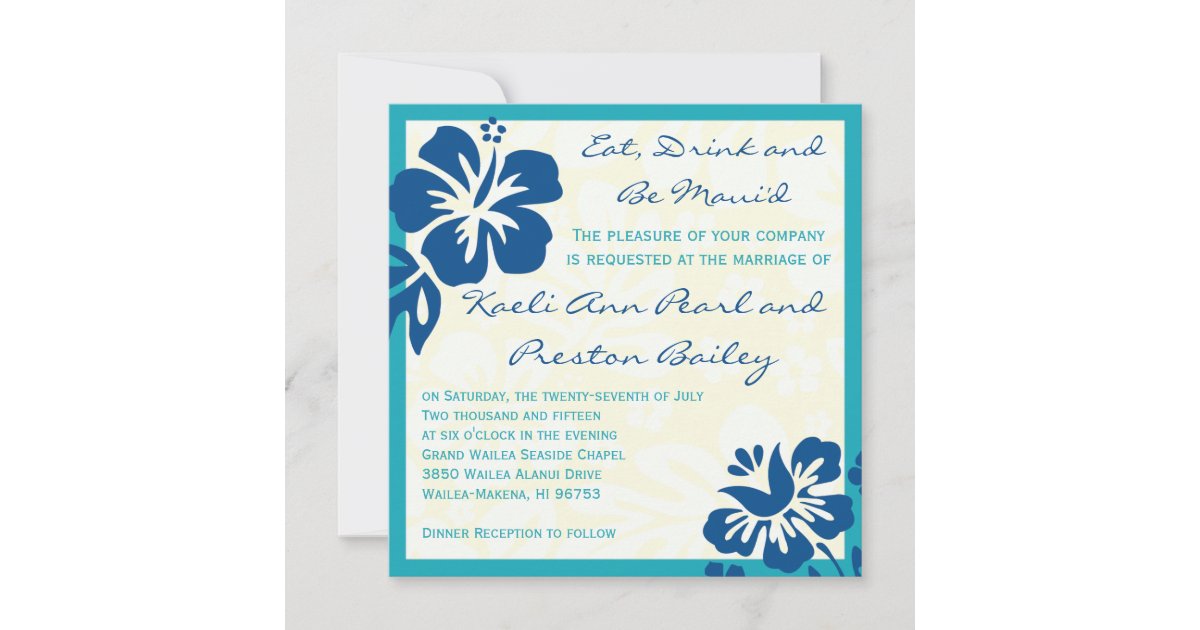 Beach Flowers Shades of Blue Wedding Invitation | Zazzle