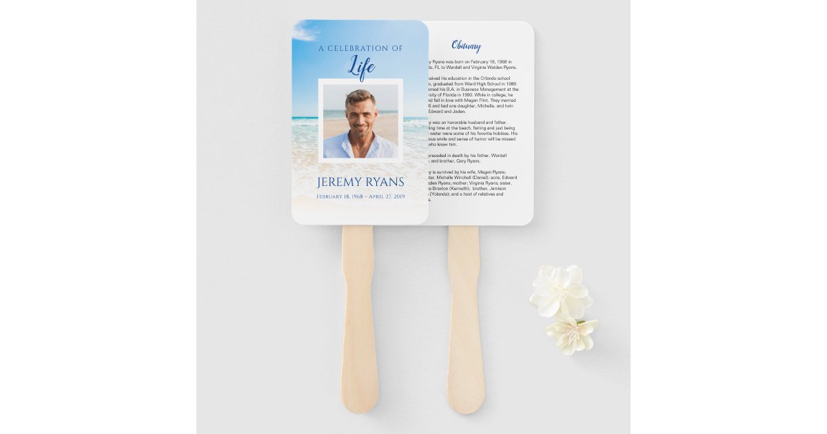 Beach Funeral Memorial Hand Fan | Zazzle