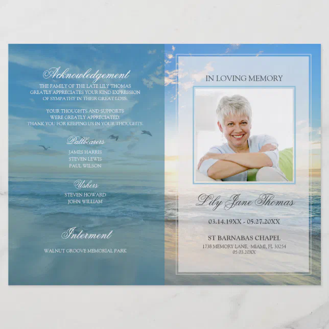 Beach Funeral Program | In Loving Memory Flyer | Zazzle