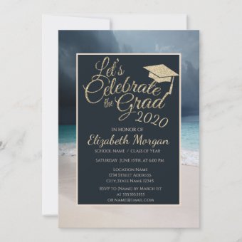 Beach Glitter Graduation Cap Graduation Invitation | Zazzle