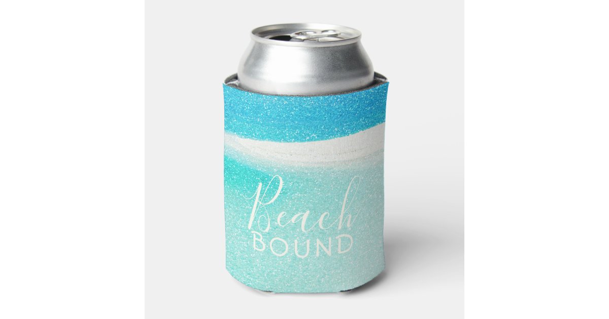 Beach Glitter Sparkling Sand and Ocean Can Cooler | Zazzle