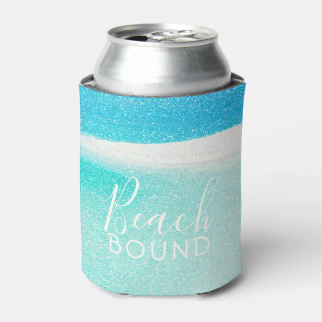 Beach Glitter Sparkling Sand and Ocean Can Cooler | Zazzle