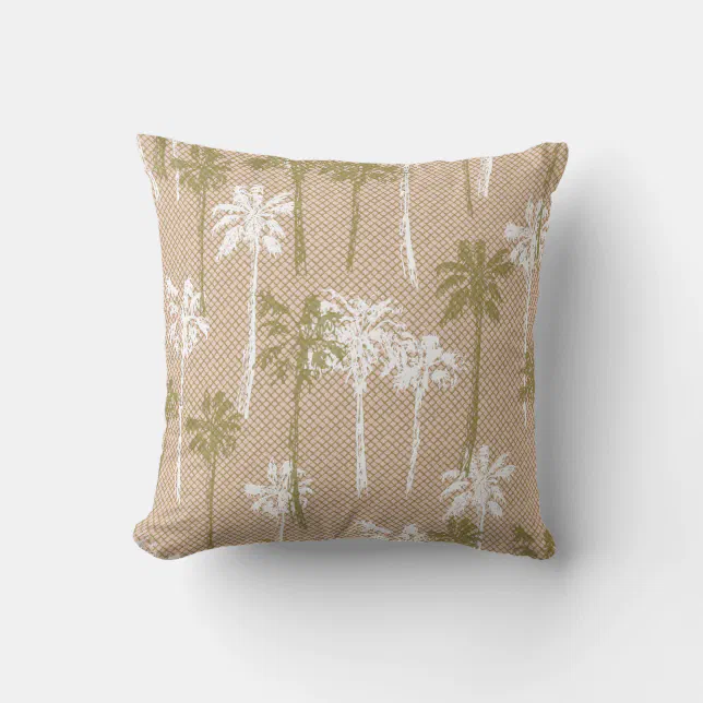 Beach Green and White Palm Tree Pattern Throw Pillow | Zazzle