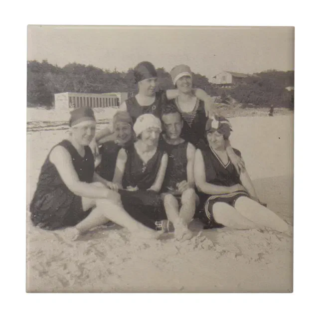 Beach Group 1920 Vintage Photograph Tile | Zazzle
