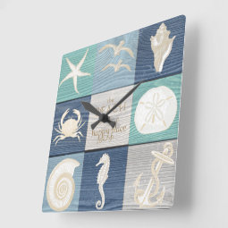 Beach Happy Place Blue Aqua Old Wood Sea Clock | Zazzle
