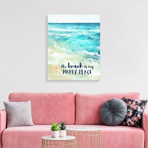 Beach Happy Place Starfish Ocean Waves Coastal Canvas Print | Zazzle