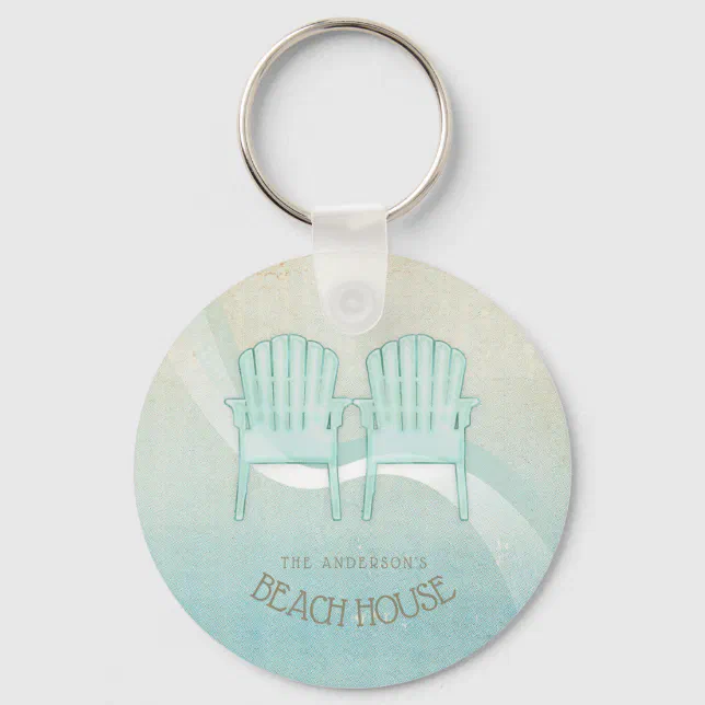 Beach House Adirondack Chairs Aqua Blue ID623 Keychain | Zazzle