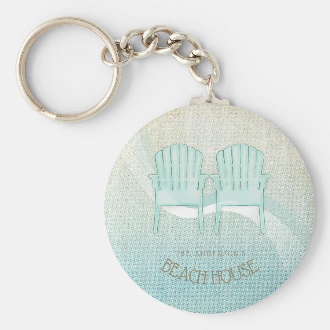 Beach House Adirondack Chairs Aqua Blue ID623 Keychain | Zazzle
