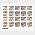 Beach House and Boat Abstract Illustration Square Sticker | Zazzle