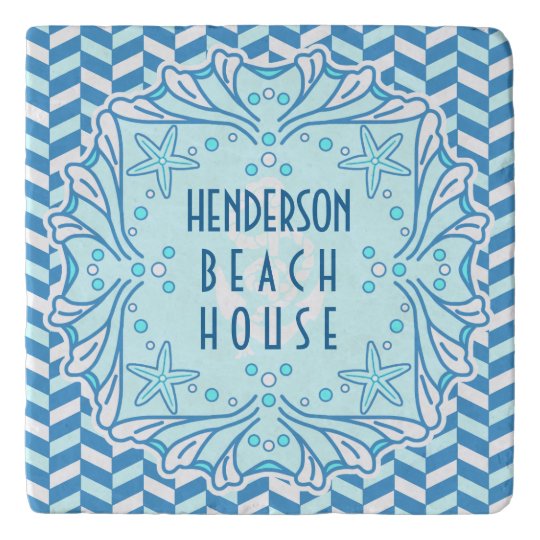 Beach House Art Deco Shell and Herringbone Custom Trivet | Zazzle.com