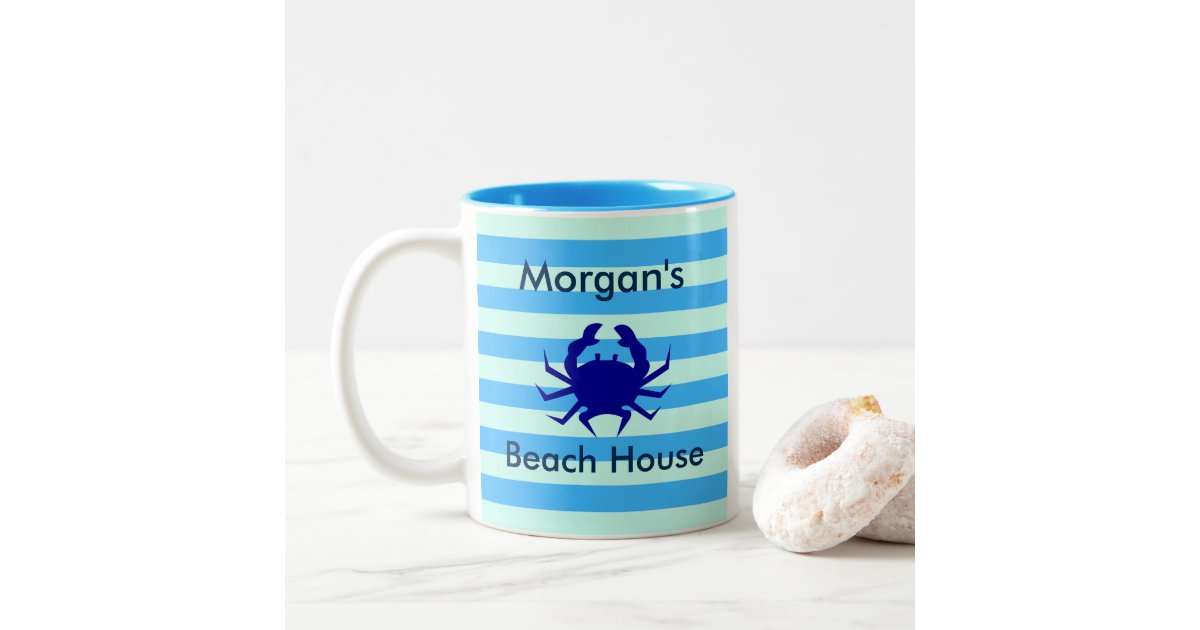 Beach House Blue Crab Personalized Coffee Mug | Zazzle