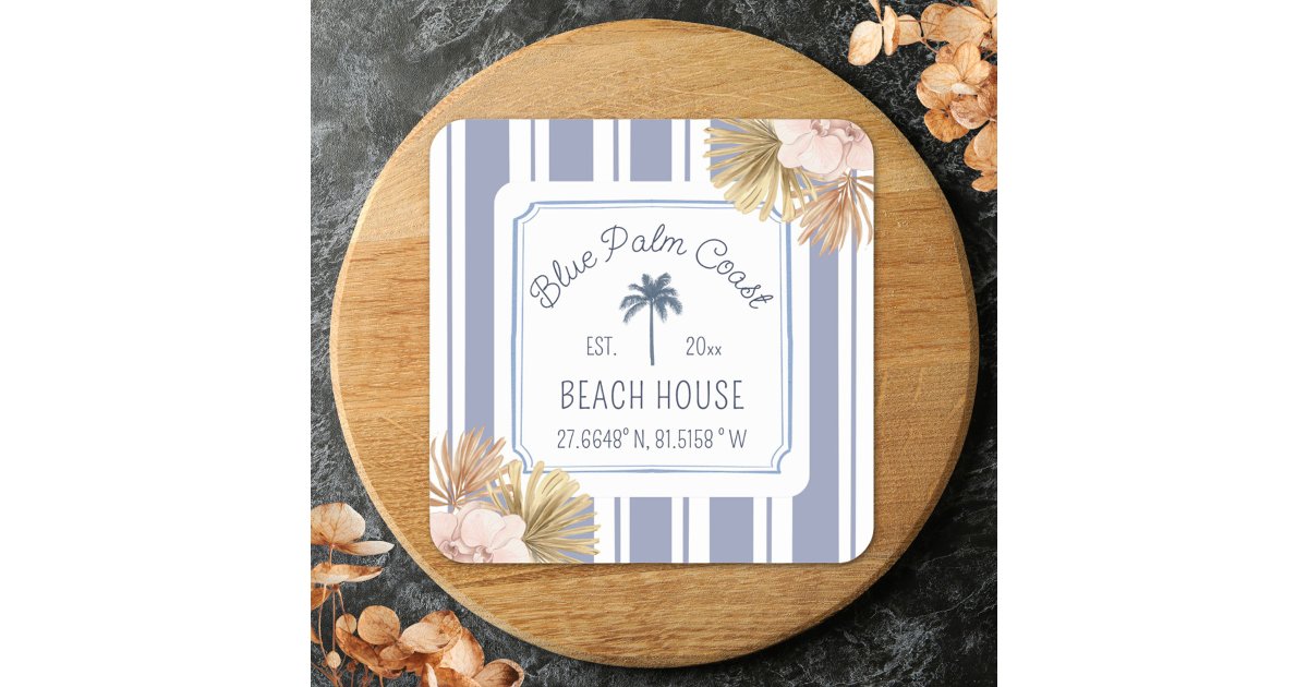 Beach House Blue Stripes Coastal Boho Farmhouse Square Sticker | Zazzle
