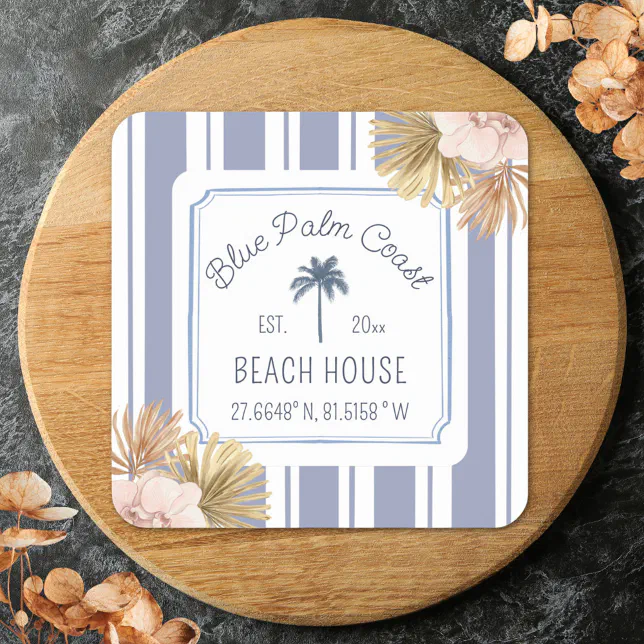 Beach House Blue Stripes Coastal Boho Farmhouse Square Sticker | Zazzle