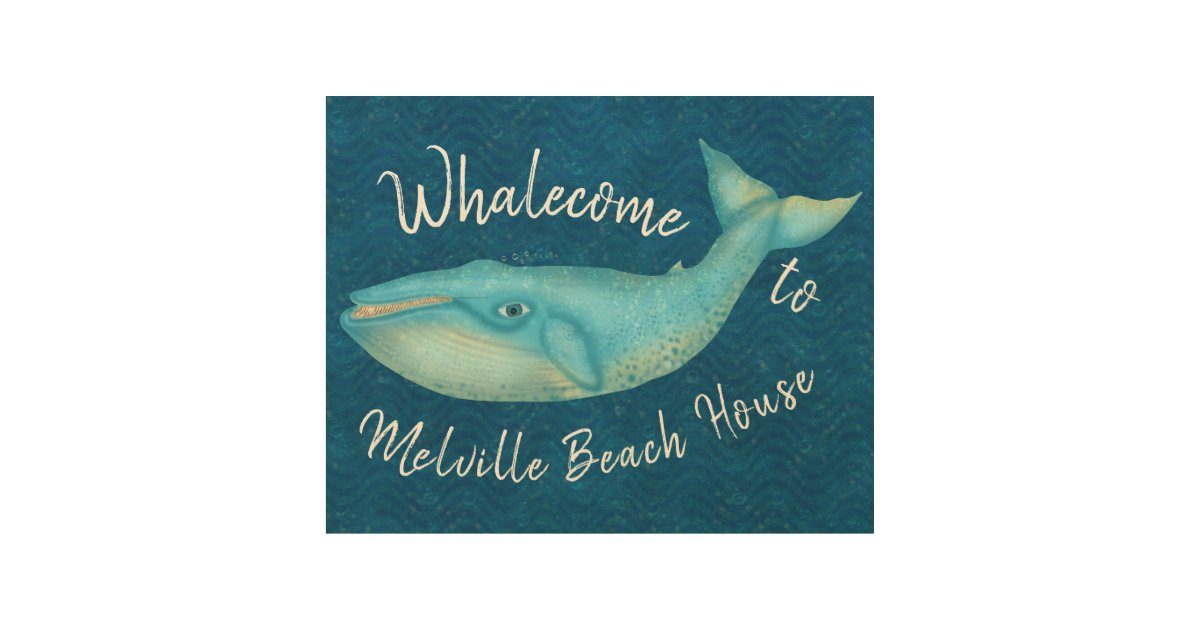 Beach House Blue Whale Nautical Whalecome | Custom Wood Wall Art | Zazzle